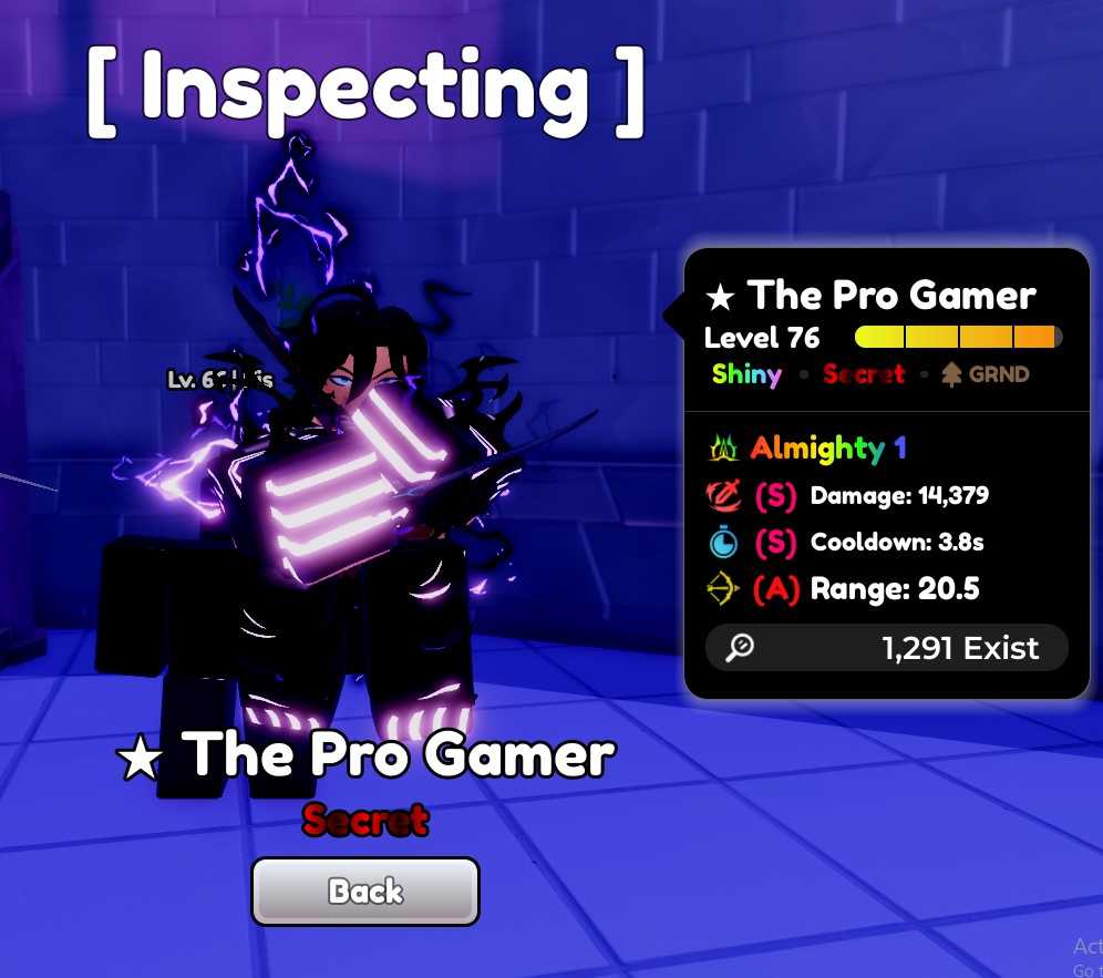 SHINY ALMIGHTY THE PRO GAMER (sjw) STATS (s s a ) - anime defender roblox