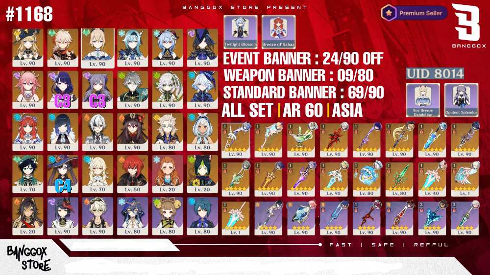 ASIA AR 60. 4 ARCHON RAIDEN C3 11 SIGNATURE WEAPON 4 COSTUME 1 ACCOUNT ...