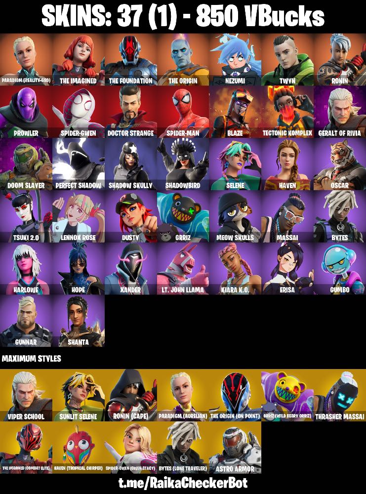 ⭐37 SKINS⭐Perfect Shadow⭐Shadow Skully⭐Shadow Bird Blaze⭐Gwen Stacy ...