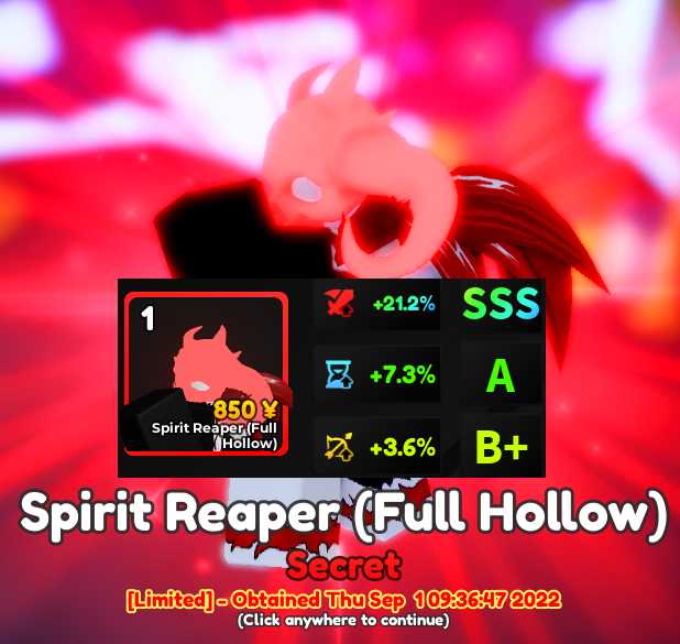 Spirit Reaper (Full Hollow) SSS A B+ | High SSS Damage 21.2% Secret Evo ...