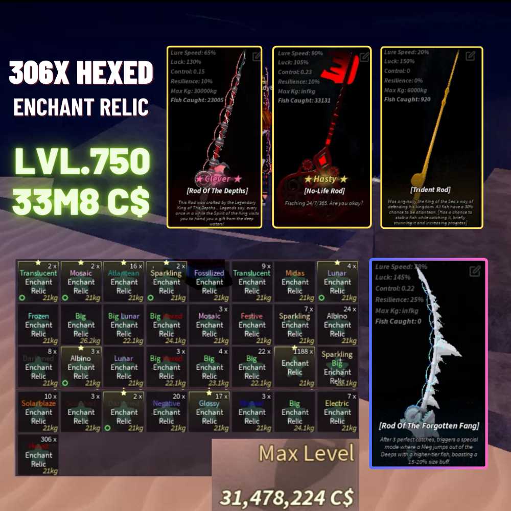 [Fisch] ID64: Level 750 Max 33M8 C$ - Rod Of The Forgotten Fang, Rod of ...