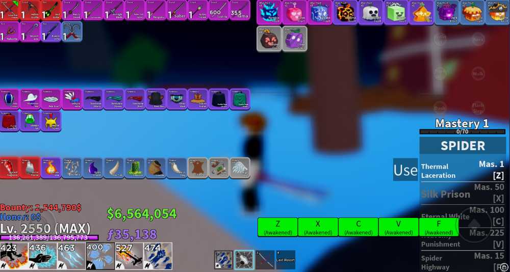 [Blox Fruits]Lvl 2550+GODHUMAN+CDK+SG+hallow scythe+ rainbow haki+ ...