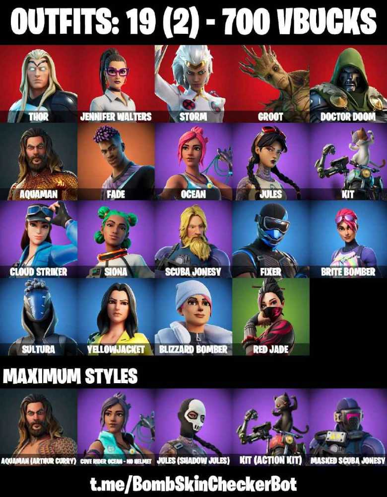 19 SKINS+INTRODUCING+JULES(MAX)+RED JADE+BRITE BOMBER+MARVEL+OCEAN(MAX ...