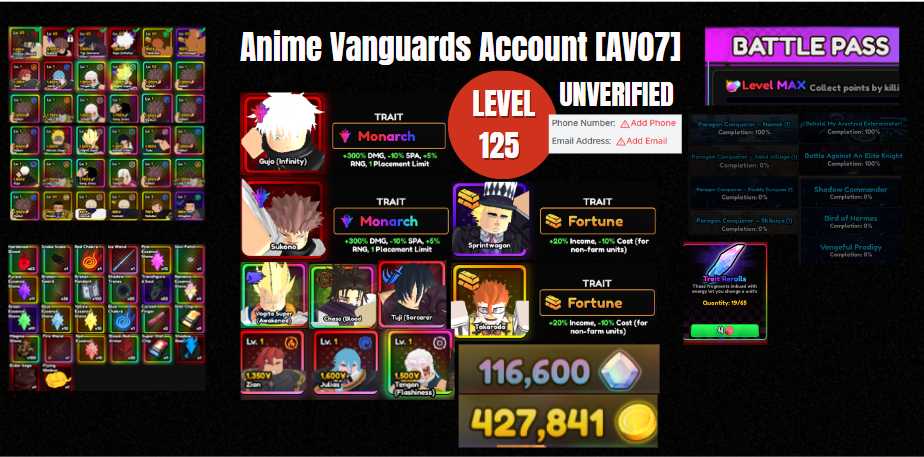 [ Instant Delivery ] AV07 CHEAP Anime Vanguards Accounts Double Monarch ...