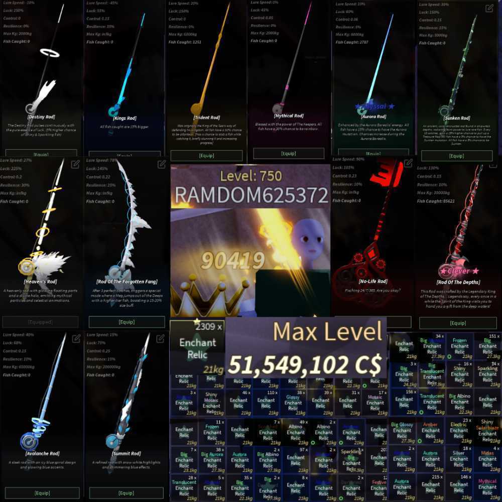 Lv Max | Enchant Relic 3000+ | 51,000,000 Cash | New Heaven s Rod | Rod ...