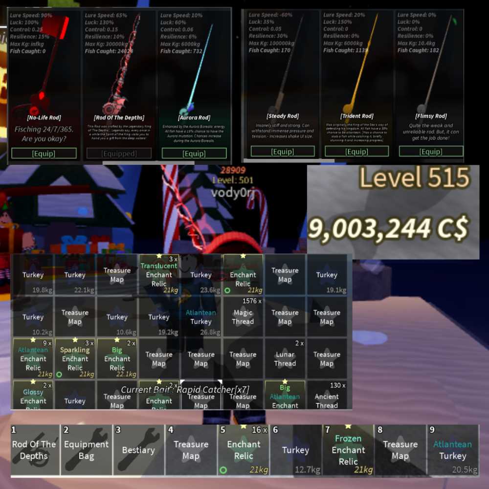 ID32Fisch: Level 515 - 9m C$ - ,-No life-Rod--Trident rod- Rod of the ...