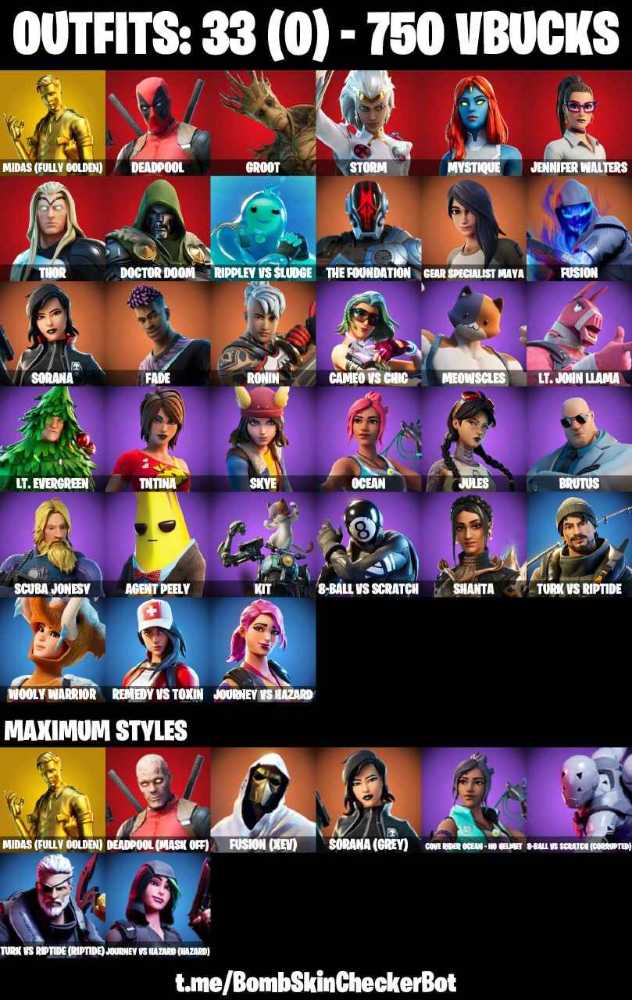 34 SKINS - MAYA - AGENT PEELY - TNTINA - SKYE - GOLDEN MIDAS - JULES ...