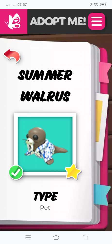 Summer Walrus FR Adopt Me Pet Roblox
