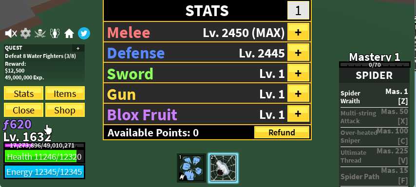 [blox fruits] Lvl 1600+1m+spider fruit lvl 1. equipped+Random fruits ...