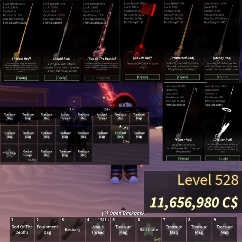 SALEID209Fisch: Level 528 11M6 C$ - No-Life Rod ,Rod of the Depths ...