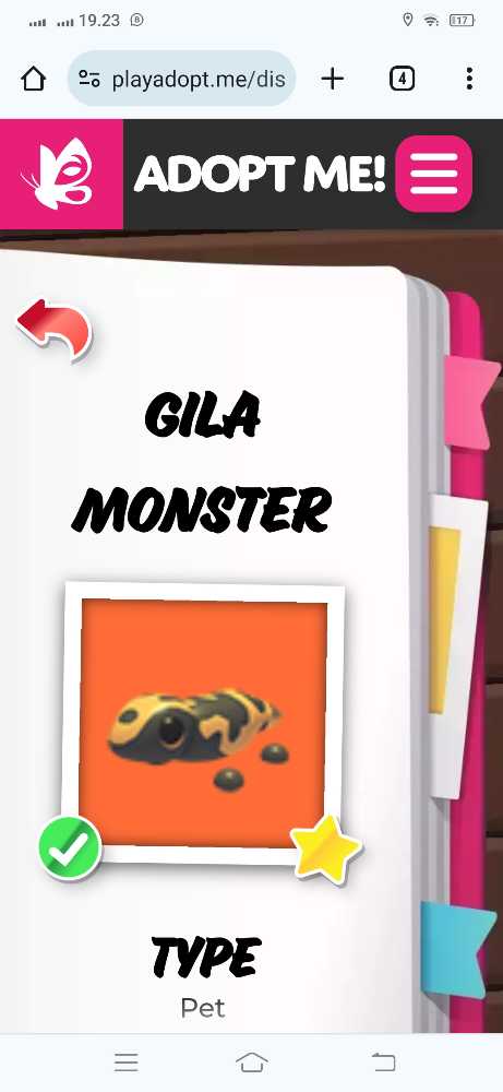 GILA MONSTER FR Adopt Me Item Pet Roblox