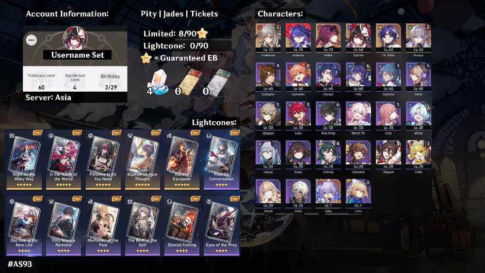 [ASIA] Acheron, Sparkle + LC, Kafka + LC, Dr Ratio + LC, Bronya E2 and ...