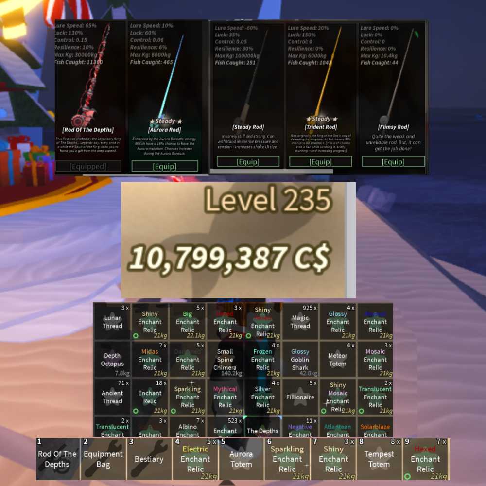 ID 58Fisch: Level 235- 10m C$ - ,- -Aurora Rod -Trident rod- Rod of the ...