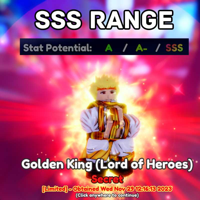A283Golden King Evo SSS RANGE - Anime Adventures - Instant Delivery
