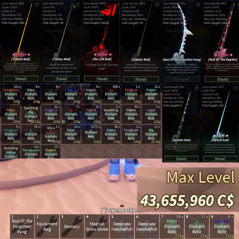 SALEID452Fisch: Level 750 Max 43M C$ - 200x Hexed Relic - Rod of the ...