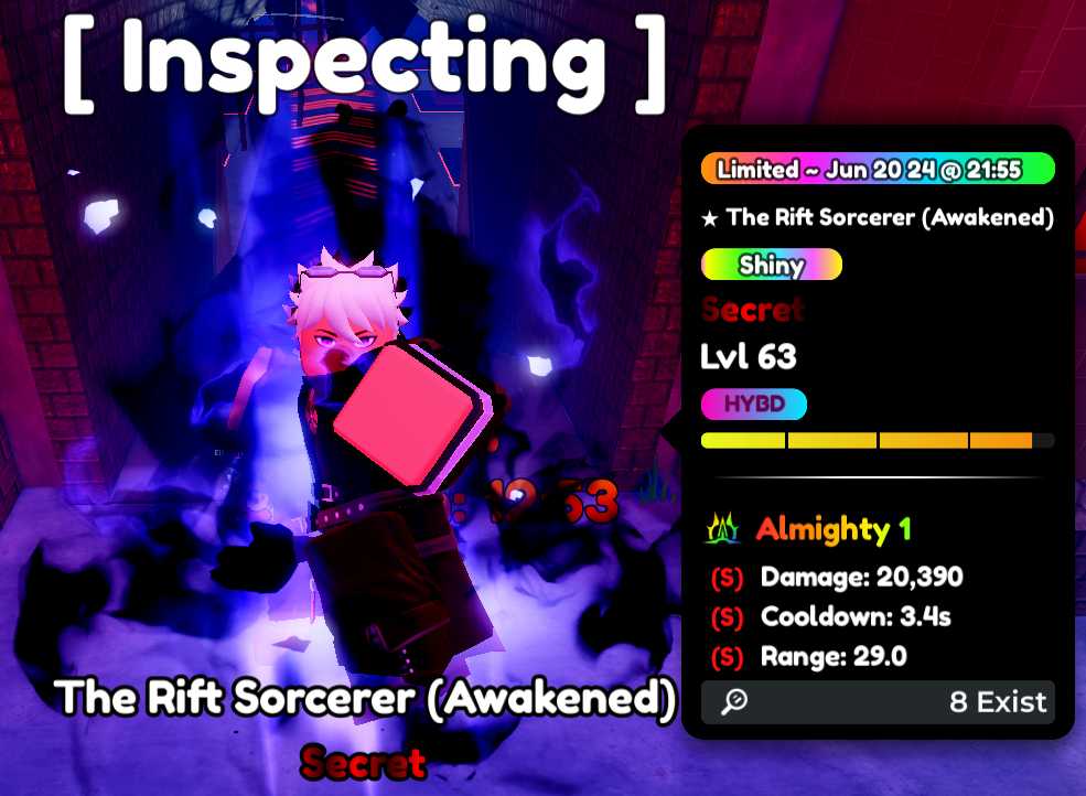 Anime Defenders Shiny SECRET THE RIFT SORCERER EVO SSS Roblox