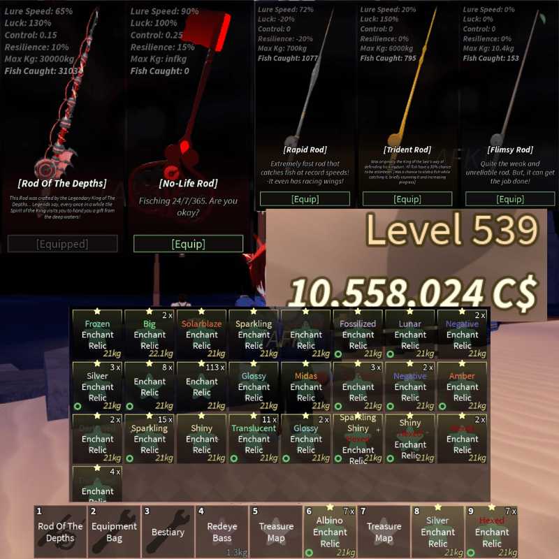 ID255Fisch: Level 539 10M5 C$ - Relic - No-Life Rod,Rod of the Depths ...