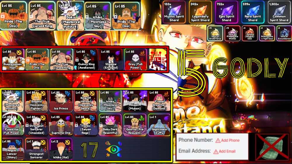 [ Account ] 5 Godly | 6 Glitched| 17 Avatar | 9 Overlord | Anime Last ...