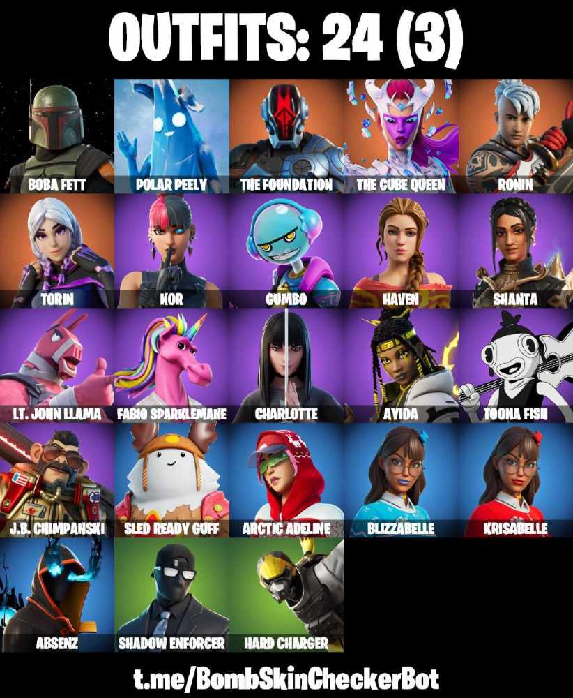 24 Skins Polar Peely, Blizzabelle, Krisabelle, Toona Fish, Boba Fett ...