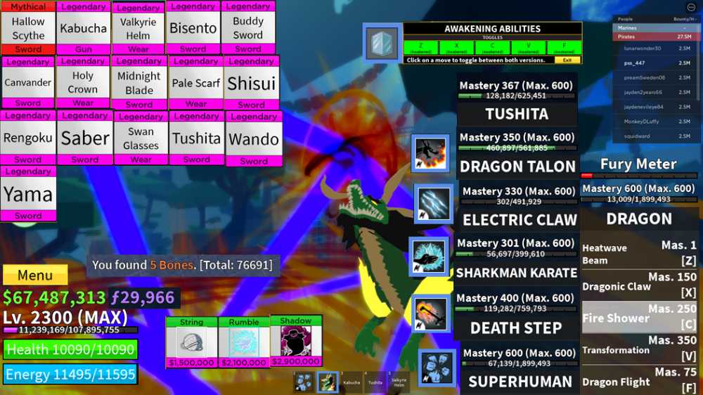 Blox Fruit Account Lv.2300[MAX]Dragon Fruit Mastery 600[MAX] | Awaken ...