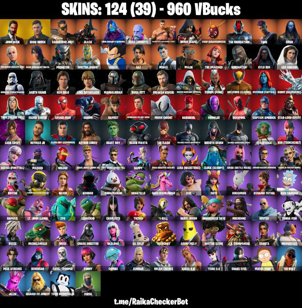 124 SKINS PSN/XBOX/NINTENDO/PC PAUL ATREIDES EDDIE BROCK VENOM LARA ...