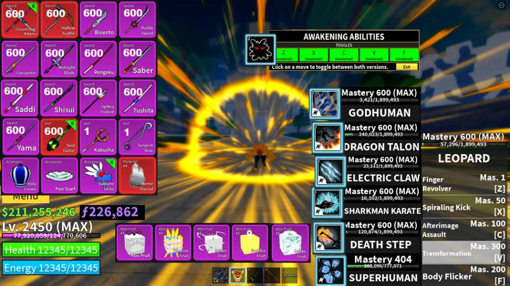 Blox Fruit Account Lv.2450[MAX] Leopard Mastery 600[MAX] | Awaken Dark ...