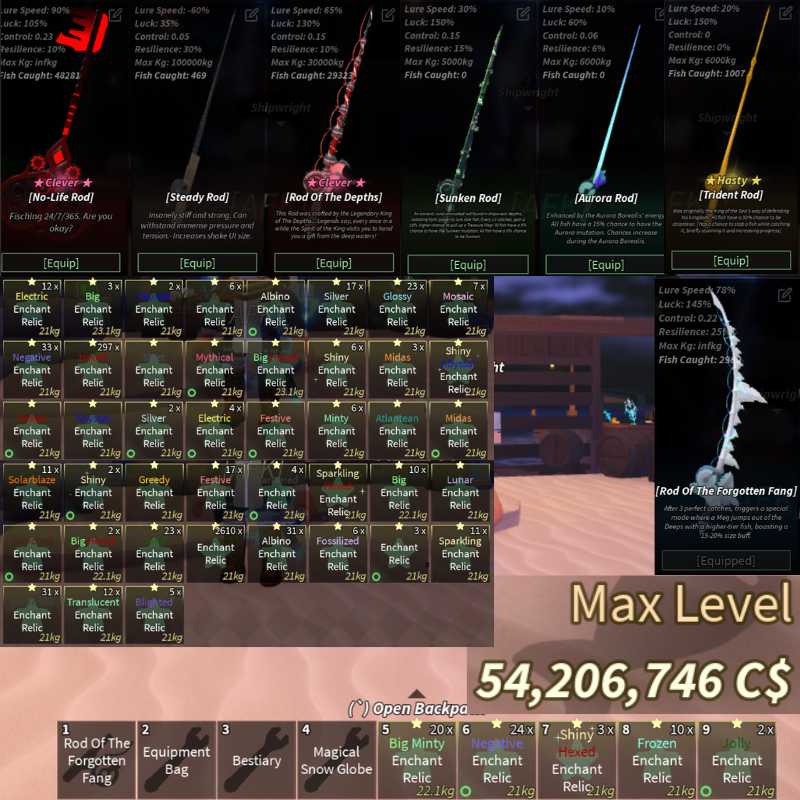SALEID563Fisch: Level 750 Max 54M C$ - 300x Hexed Relic - Rod of the ...