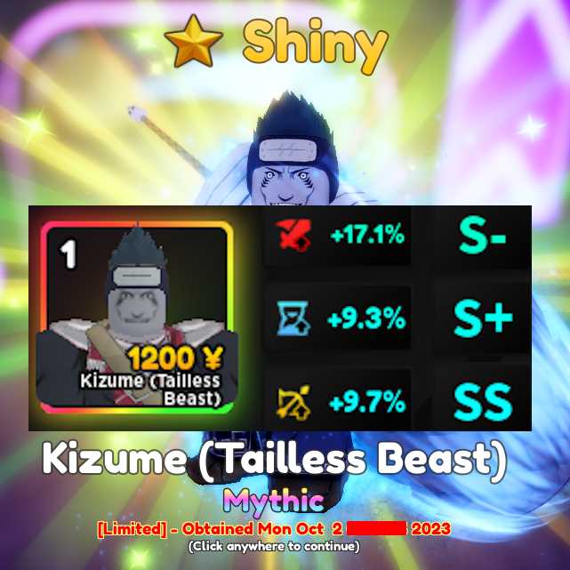 S-/S+/SS Shiny Kizume (Tailless Beast) Evo - Anime Adventures AA
