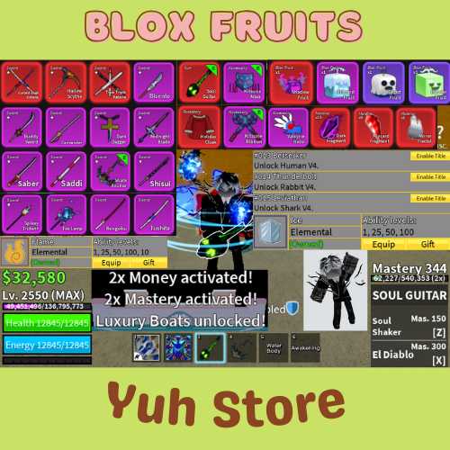 Blox Fruit Account Lv:2550Max | Full Gear Awaken Shark (Fish) + Human ...