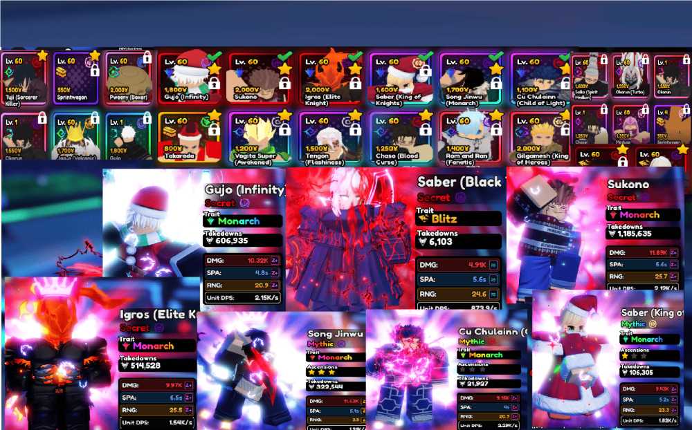 Anime Vanguards Sale30% 6Monarch Saber(Evo)Secrat /Gojo(Evo)Monarch ...