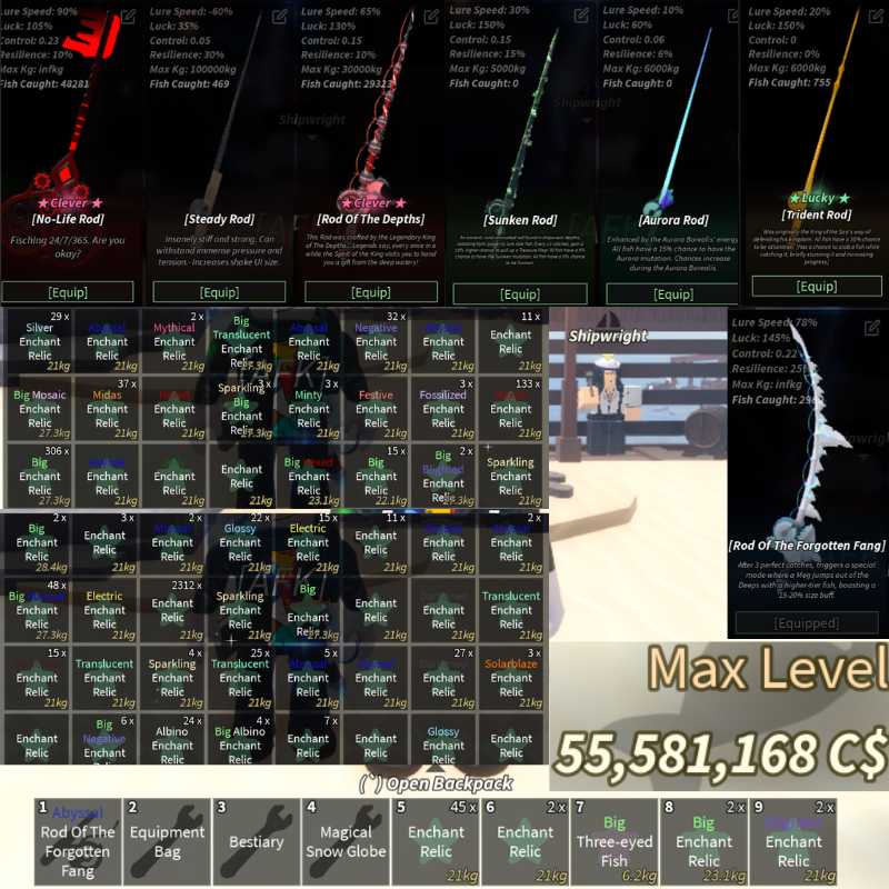 SALEID568Fisch: Level 750 Max 55M C$ - 133x Hexed Relic - Rod of the ...