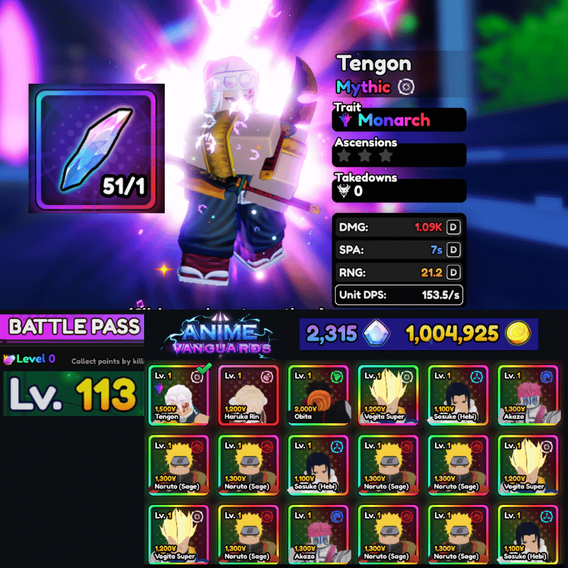 ID611 Tengon Monarch , 51 TraitAnime Vanguards - Full Unverified ...