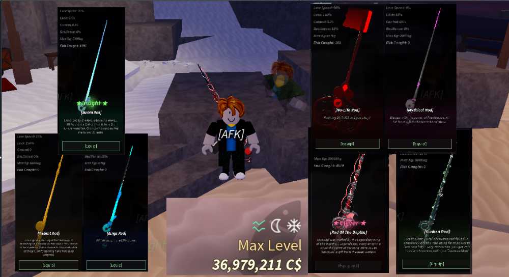 fisch New ACCOUNT Level 750(Max) !! No Life Rod + Rod of the Depths+ x2 ...