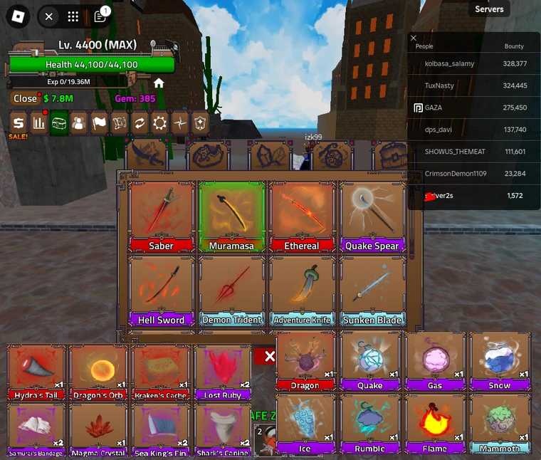 King Legacy / Dragon Inventory/ Saber-Muramasa-Ethereal / 7m$/ 385 Gems ...