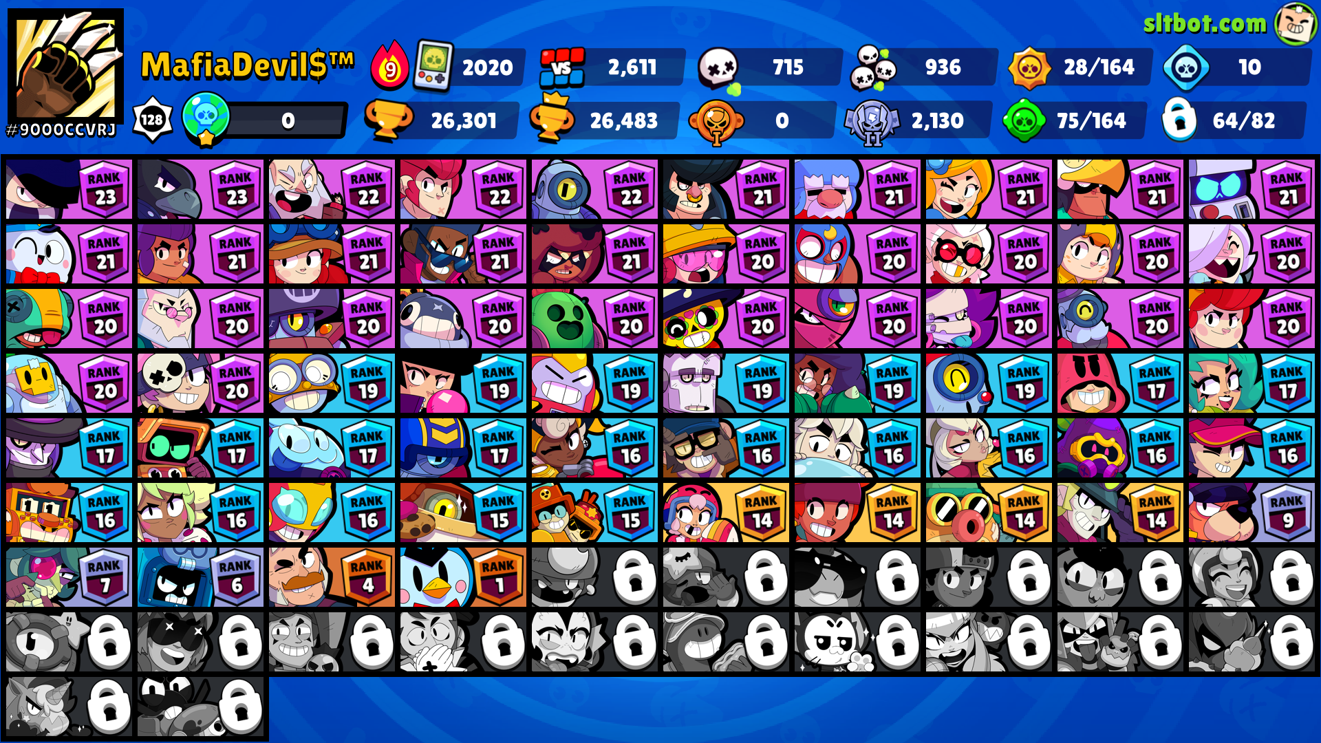 Lvl 128 + 64 Brawler (6 legend): SPIKE + CROW + LEON + AMBER + SURGE ...