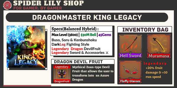 Roblox King Legacy | DRAGONMASTER | + Hell Sword + Muramasa | Instant ...