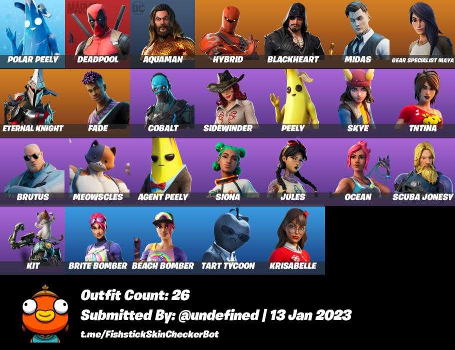 26 SKINS - MIDAS - BLACKHEART - FADE - ETERNAL KNIGHT - DEADPOOL - MAYA ...