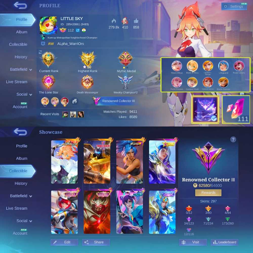 CEL LVL 112 | 250 SKINS | 126 HEROES | EPIC RECALL & ELIMINATION | 111 ...