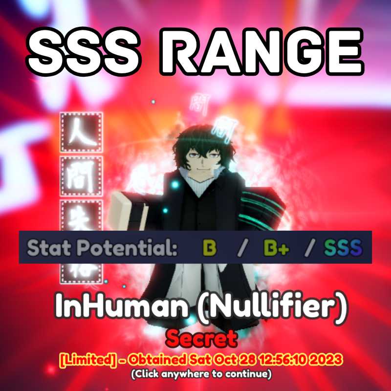 A02InHuman Evo - SSS Range - Anime Adventures - Instant Delivery