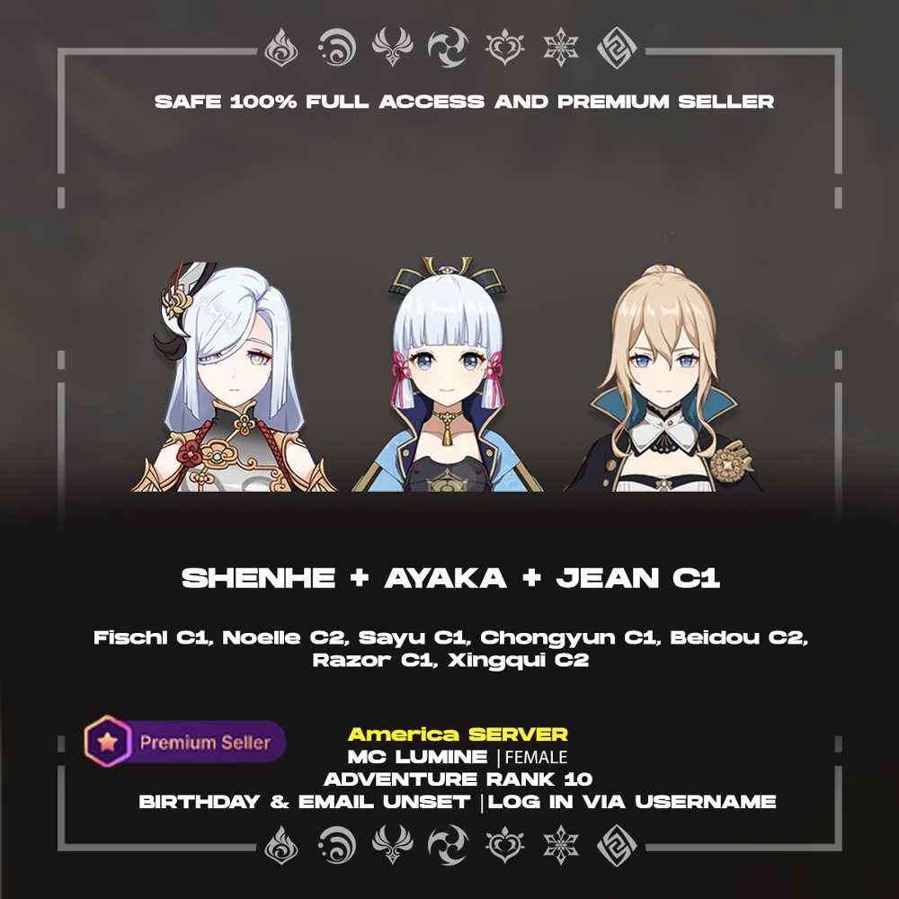 America ( Not Asia ) AR10 Shenhe + Ayaka + Jean C1 | Fischl C1, Noelle ...