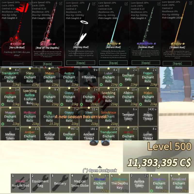 SALEID325Fisch: Level 530 11M C$ - Relic - No-Life Rod,Rod of the ...