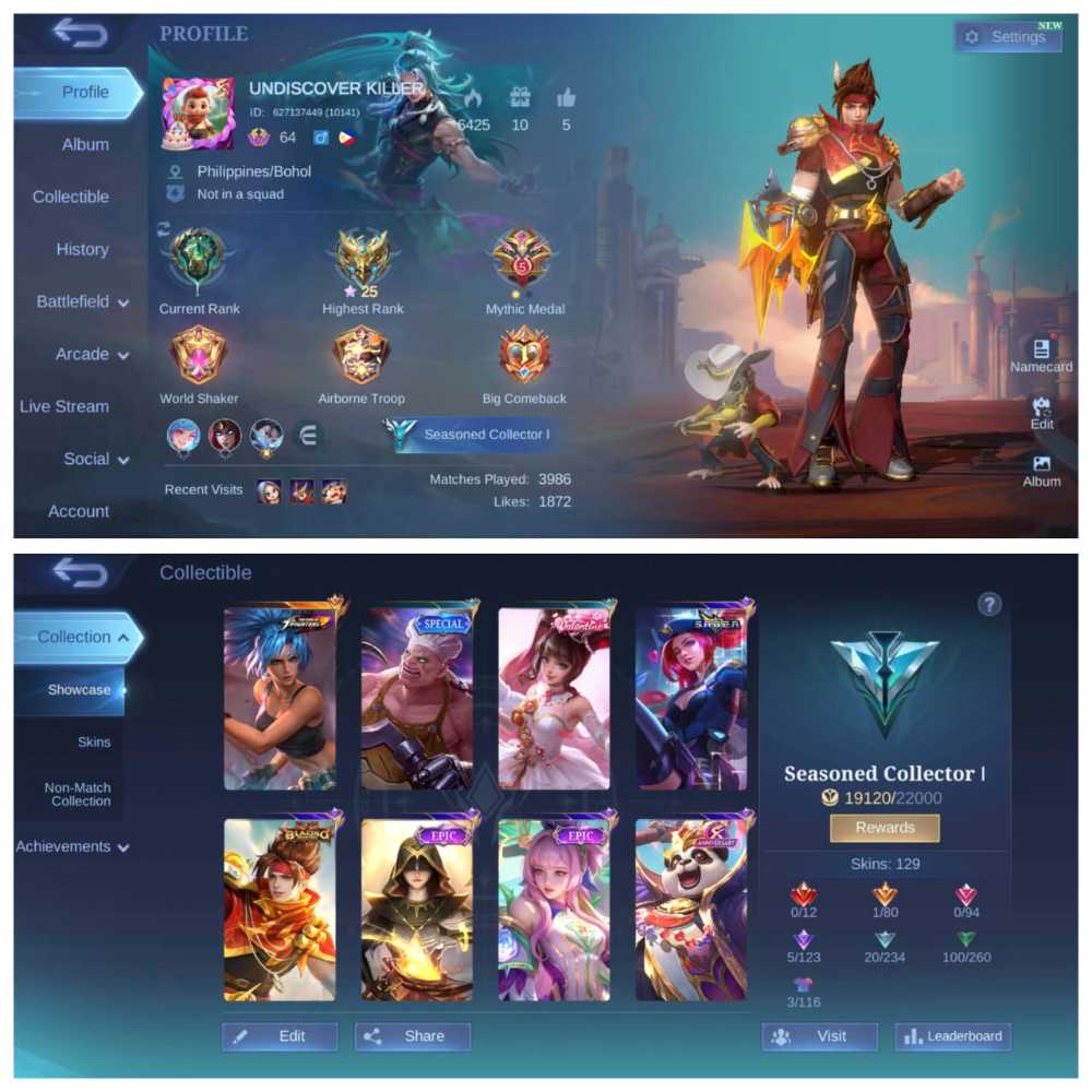 ML15 HERO 103 SKINS 129 EMBLEM FULL MAX KOF KARINA BLAZING CLAUDE EPIC ...