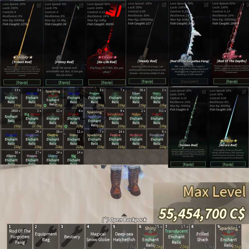 SALEID414Fisch: Level 750 Max 55M C$ - 315x Hexed Relic - Rod of the ...