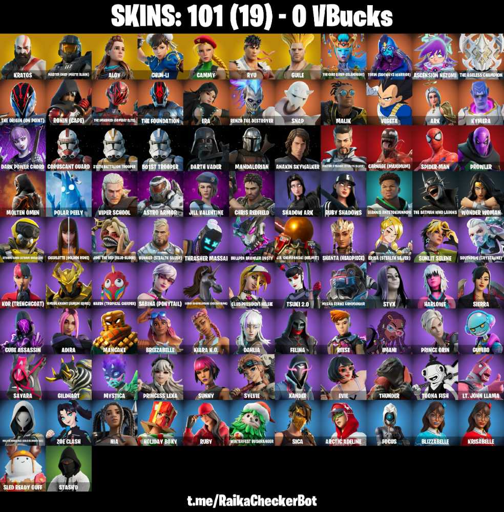 101 SKINS PSN/XBOX/NINTENDO/PC CAMMY CHUN-LI ALOY LEVIATHAN AXE JILL ...