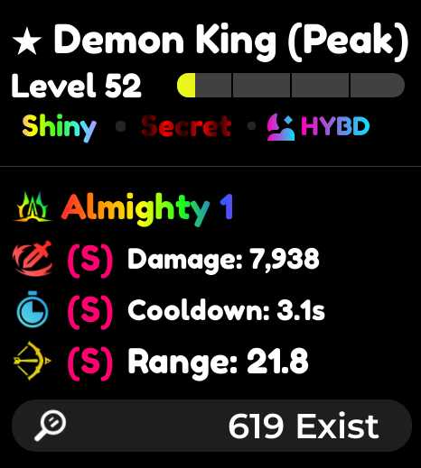 Anime Defenders | SHINY ALMIGHTY EVO Demon King (Peak) | SSS STATS