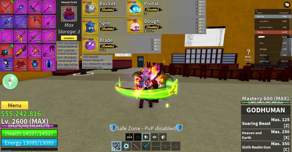 Blox Fruits - 5 Perm Used (Dough,Portal,Blade,Spin,Rocket) V4 Draco ...