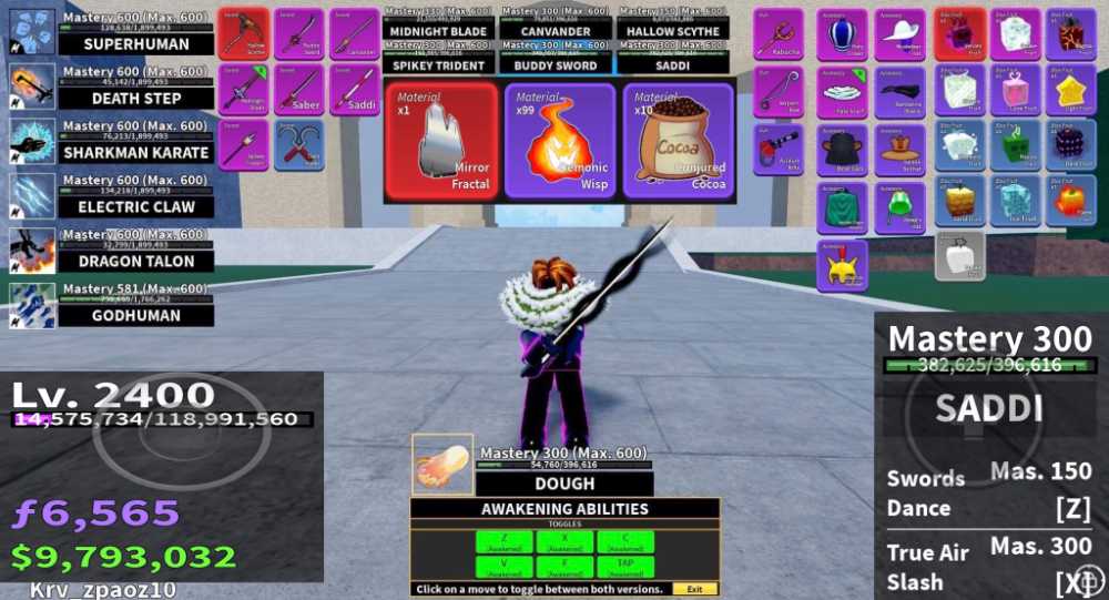 Blox Fruits | Max Level Account (2400) | Full Awakened Dough | Hallow ...