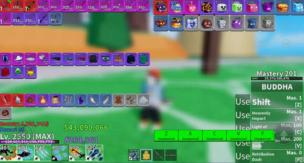 [Blox Fruits]Lvl 2550+GODHUMAN+CDK+SG+hallow scythe+ rainbow haki+ ...