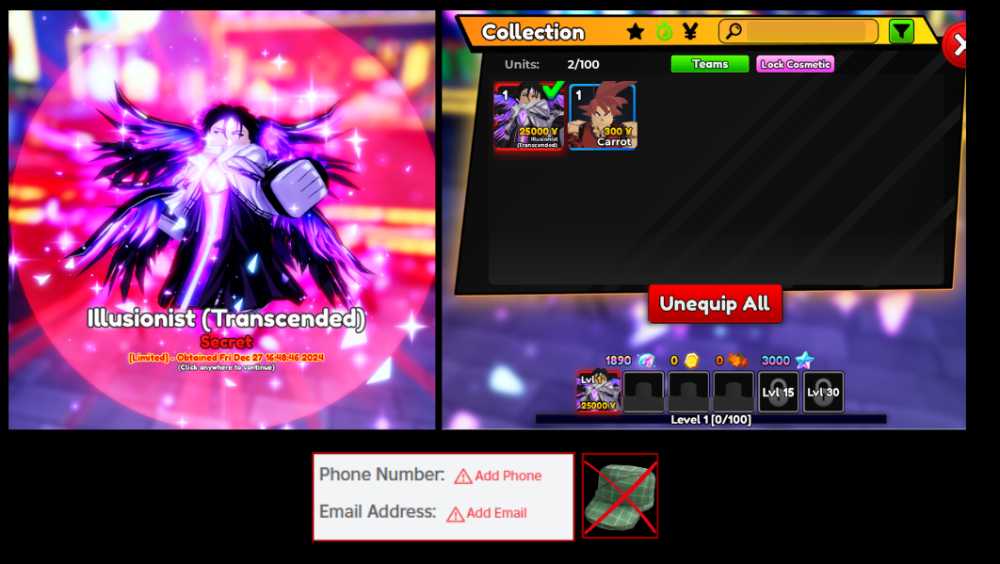 illusionist(Transcended) Roblox ID2 Anime Adventures | Account Unverified