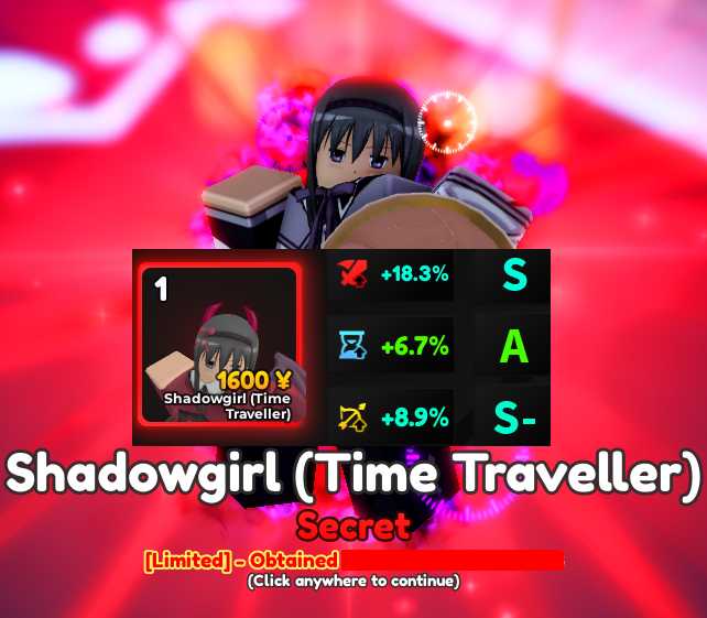 Shadowgirl (Time Traveller) S A S- Homuru Evo - Anime Adventures AA